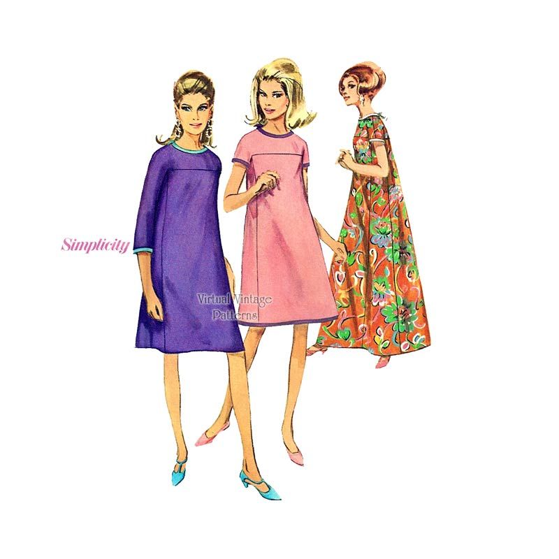 60s MuuMuu Dress Pattern, Simplicity 6749 | Virtual Vintage